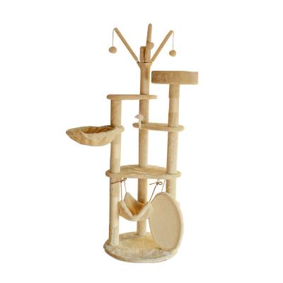 China Multi-Level Cat Climbing Tree with Sisal Scratching Post, 150cm Tall Wooden Cat Tower for Indoor Play for sale
