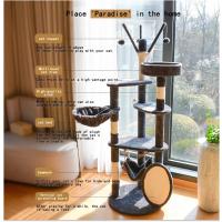 China Multi-Level Cat Climbing Tree with Sisal Scratching Post, 150cm Tall Wooden Cat Tower for Indoor Play for sale