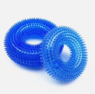 China TPR Pet Squeaky Toys for Dogs Dental Teething Cleaning Molar Ring Custom Logo 2 Inch for sale
