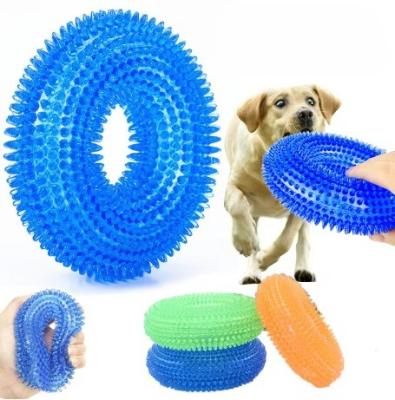 China TPR Pet Dog Interactive Chew Toy Squeaky Bite Resistant Barbed Tooth Cleaning Toy for Dogs 360 Degree Cleaning for sale