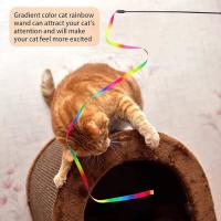 China Plastic Cat Teaser Stick Toy Interactive Cat Wand with Colorful Ribbon for Indoor Cats 60cm for sale