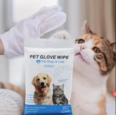 China Disposable Pet Grooming Gloves Wet Wipes for Dogs Cats Non-Woven Blue Package 3 Pairs for sale