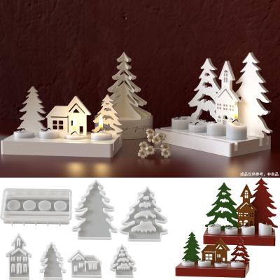 China Christmas candle holder decoration gypsum mold DIY Christmas tree house four grid candle holder silicone mold for sale