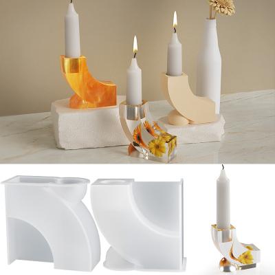 China Crystal dropper resin geometric simple L-shaped candle holder DIY cement gypsum swing table silicone mold for sale