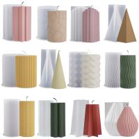 China DIY Dropped Candle Stripe Cut Cylinder Triangular Multi sided Cone Folded Arc Silicone Mold for sale