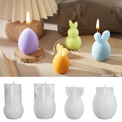 China Easter striped egg straight ear rabbit gourd rabbit diamond pattern rabbit aromatherapy gypsum candle silicone mold for sale