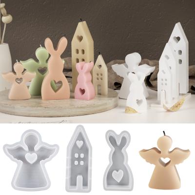 China Size Rabbit House Silicone Mold Love Angel Gypsum Pendant Mold Easter Dropping Mold for sale
