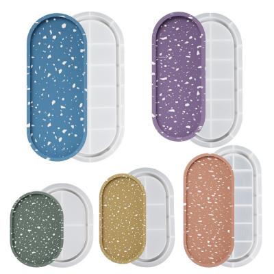 China DIY Drip Glue Gypsum Cement Elliptical Tray Plate Mold Storage Tray Storage Flower Pot Base Silicone Mold for sale