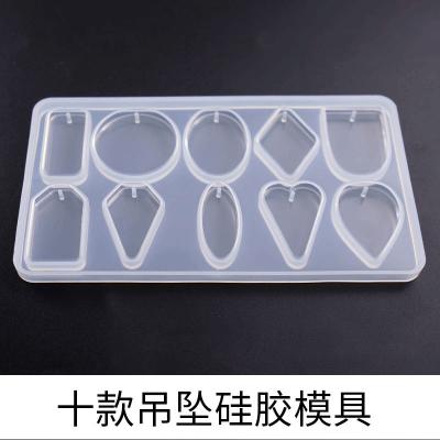 China DIY crystal dropper mold ten grid pendant with holes, circular heart-shaped rectangular, non polishing silicone mold for sale