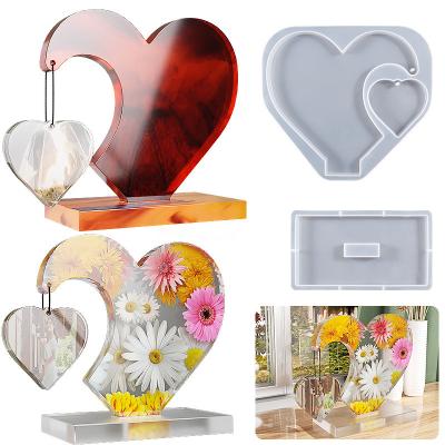 China DIY Drip Glue Resin Gypsum Large Heart Small Heart Splicing Picture Frame Platform Base Silicone Mold for sale