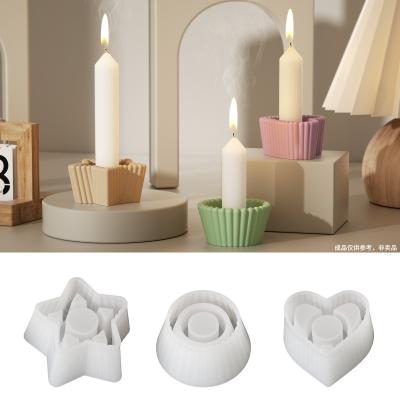 China Striped heart-shaped circular pentagram candle holder ornament DIY aromatherapy gypsum candle base silicone mold for sale