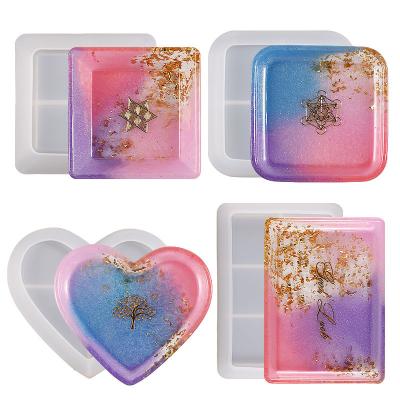 China DIY drip glue crystal resin glue square heart rectangular dish plate decoration gypsum tray silicone mold for sale