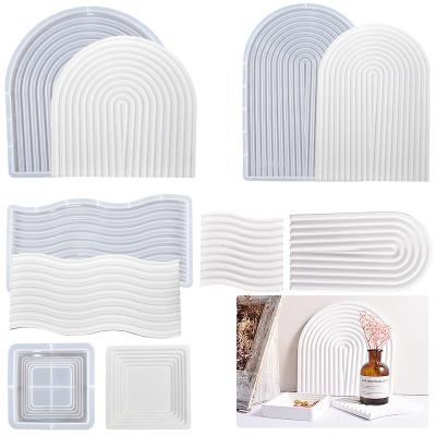 China DIY Glue Gum Gypsum Candle Stand Arched Wave Terraced Storage Tray Silicone Mold for sale