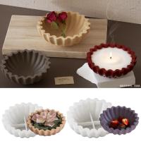 China DIY adhesive plaster origami wave lace plate, circular candle cup, storage bowl, silicone mold for sale