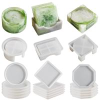 China DIY crystal dropper resin gypsum circular square octagonal coaster storage base silicone mold for sale