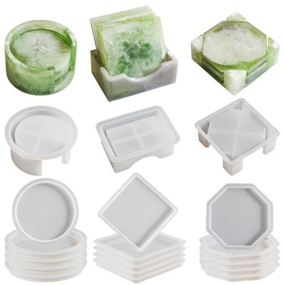 China DIY crystal dropper resin gypsum circular square octagonal coaster storage base silicone mold for sale