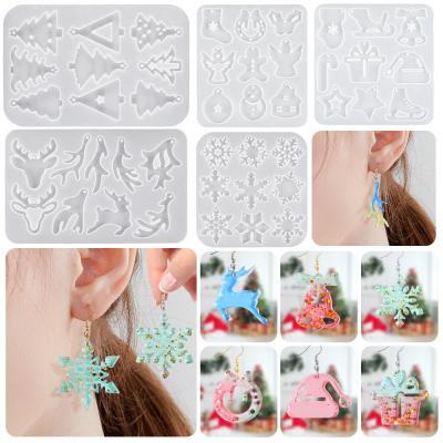 China DIY Crystal Droplet Christmas Series Pendant Earring Mold Christmas Tree Snowflake Deer Horn Earrings Silicone Mold for sale