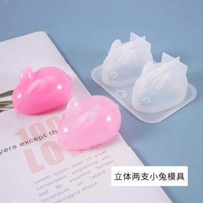China DIY Crystal Dropping Gel Mold Three Dimensional Cute Cartoon Two Rabbits Mirror Silicone Mold for sale