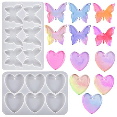 China DIY crystal drop glue six joint hole love butterfly pendant keychain hanging decoration silicone mold wholesale for sale