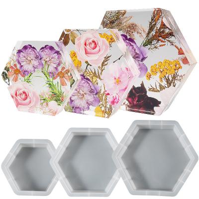 China Dropping resin geometric body large hexagonal book file mold large, medium, small hexagonal specimen silicone mold for sale