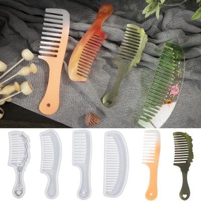 China Crystal Drip Glue DIY Comb Mold Regular Comb Handmade 4 Long Short Crescent Combs Mirror Silicone Mold for sale
