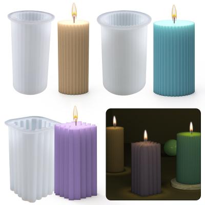 China DIY Crystal Dropping Resin Mold Striped Cylinder Square Candle Stand Silicone Mold Wholesale for sale
