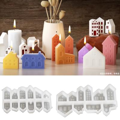 China DIY Mini House Silicone Mold with Ten Grid and Twelve Grid European style House Decoration Dropped Gypsum Mold for sale