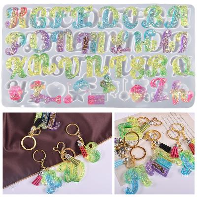 China DIY crystal drop glue 26 letter full page silicone mold, uppercase and lowercase letters, marine plant pendant, grinding for sale