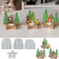 China Crystal Drip Glue Resin Gypsum Christmas Tree Elk Angel Plaque Pentagram Candlestick Silicone Mold for sale