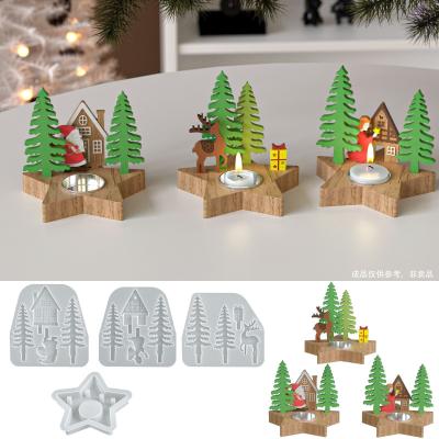 China Crystal Drip Glue Resin Gypsum Christmas Tree Elk Angel Plaque Pentagram Candlestick Silicone Mold for sale