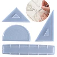 China New crystal dropper four piece set ruler protractor silicone mold DIY cartoon triangle ruler mold for sale