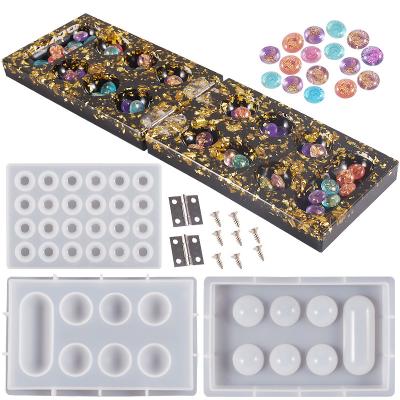 China Crystal Drop Glue Mankara Chessboard Chess Resin Mold Set Return to Warehouse Gemstone Chess Parent Child Game Silicone Mold for sale