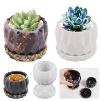 China DIY Drip Glue Resin Gypsum Cement Storage Box Round Diamond Cut Surface Flower Pot Bottom Support Silicone Mold for sale