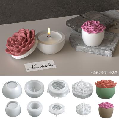 China Aromatherapy gypsum cement circular flower storage jar, peony flower mountain tea flower candle cup, silicone mold for sale