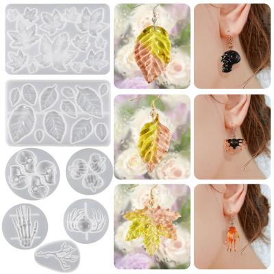 China DIY Glue Mirror Halloween Skull Skull Hand Pumpkin Spider Tree Trunk Leaf Earrings Silicone Mold for sale