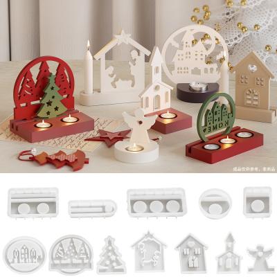 China DIY Drip Glue Gypsum Wansheng Castle House Angel Christmas Tree Single hole Double hole Three hole Candle Stand Silicone Mold for sale