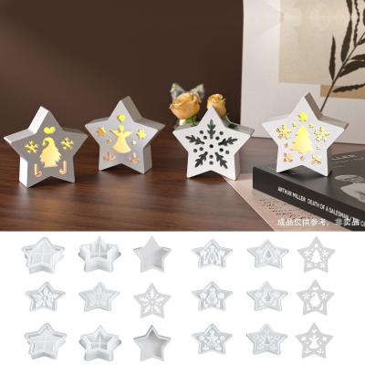 China DIY Gypsum Pentagram Pen Holder Flower Insertion Christmas Tree Santa Claus Snowflake Angel Hollow Silhouette Lamp Box Silicone Mold for sale
