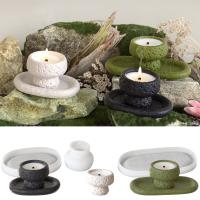 China DIY Cement Gypsum Rock Elliptical Tray Aromatherapy Stone Pattern Circular Candle Cup Storage Can Dropping Silicone Mold for sale