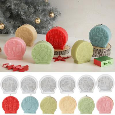 China DIY circular mirror relief Santa Claus reindeer snowman tree gypsum candle ornament silicone mold for sale