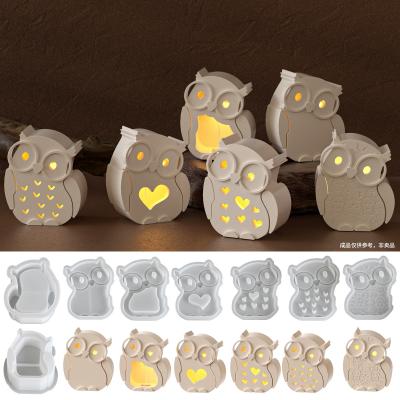 China DIY Crystal Drip Glue Gypsum Cement Glasses Owl Hollow Egg Lamp Silhouette Mirror Silicone Mold for sale