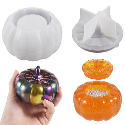 China DIY Dropped Pumpkin Storage Box Mold Pumpkin Candlestick Gypsum Storage Box Halloween Silicone Mold for sale