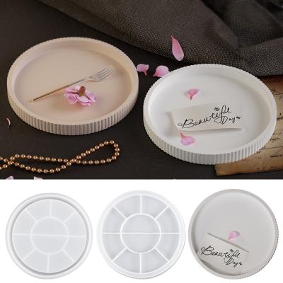 China DIY Drip Glue Gypsum Cement Coarse Stripe Circular Tray Lace Dish Storage Tray Flower Pot Base Silicone Mold for sale