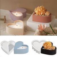 China Dropping resin gypsum heart-shaped flower pot storage jar grinding tool DIY half heart-shaped candle cup silicone mold for sale
