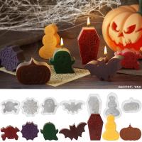 China DIY Drip Glue Spider Web Pumpkin Ghost Bat Coffin Halloween Series Aromatherapy Gypsum Candle Silicone Mold for sale