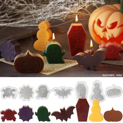 China DIY Drip Glue Spider Web Pumpkin Ghost Bat Coffin Halloween Series Aromatherapy Gypsum Candle Silicone Mold for sale