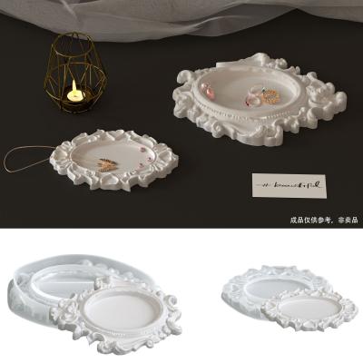 China European style palace retro relief pattern storage tray, DIY oval photo frame, silicone mold for sale