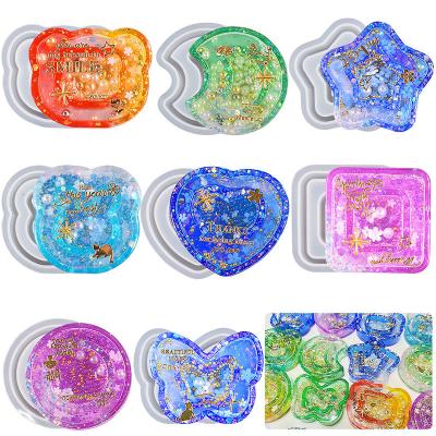 China DIY dropper resin pentagram moon double-layer quicksand ice transparent keychain mirror silicone mold for sale