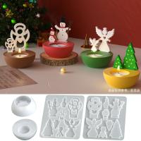 China DIY Christmas Round Gypsum Candle Cup Ornament Christmas Tree Snowman Insert Board Base Silicone Mold for sale