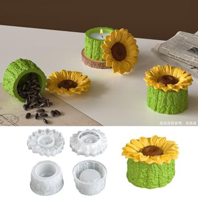 China Aromatherapy Gypsum Stump Flower Pot Storage Can Silicone Mold Sunflower Candle Cup Mold for sale