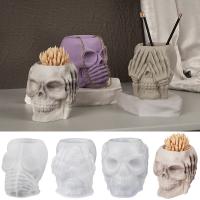 China DIY dropper covers ears, eyes, mouth, skull head pen holder, storage box, Halloween gypsum ornament, silicone mold for sale